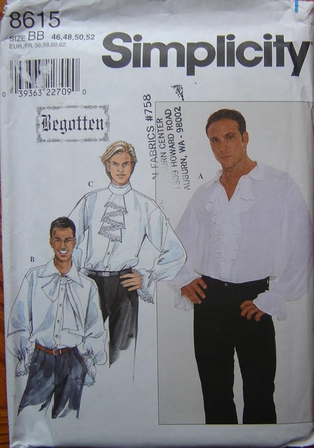 Amazon.com: Simplicity Sewing Pattern 8615 Begotten, Men's Poet Shirt ...