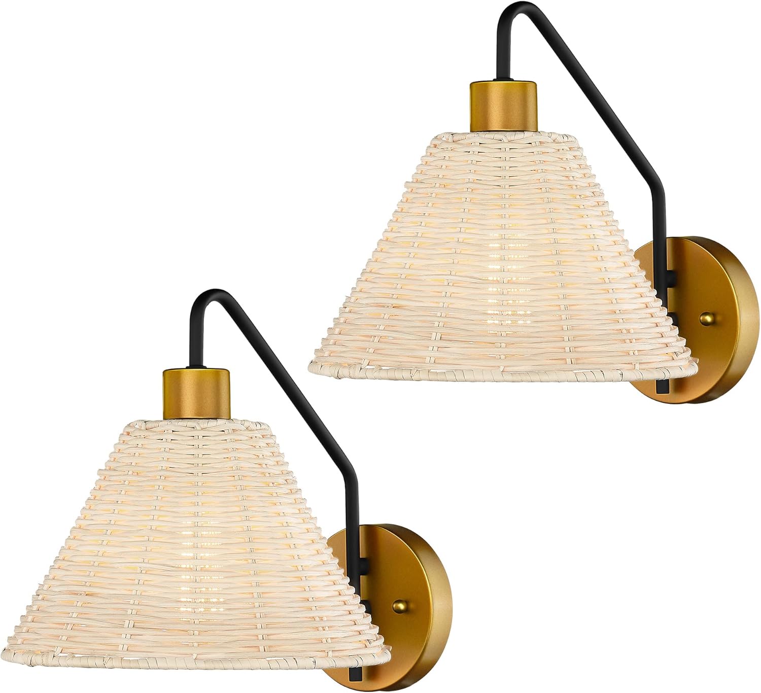 zeyu 2 Pack Bohemian Bamboo Wall Sconce Light, 10.3 Inch Woven Wall ...