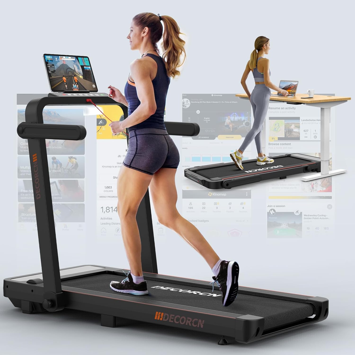 Decorcn Folding Treadmill, 2.5HP Under Desk Treadmill with Bluetooth ...