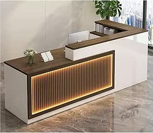 Amazon.com: L-Shaped Reception Desk with Counter, Modern Reception Room ...