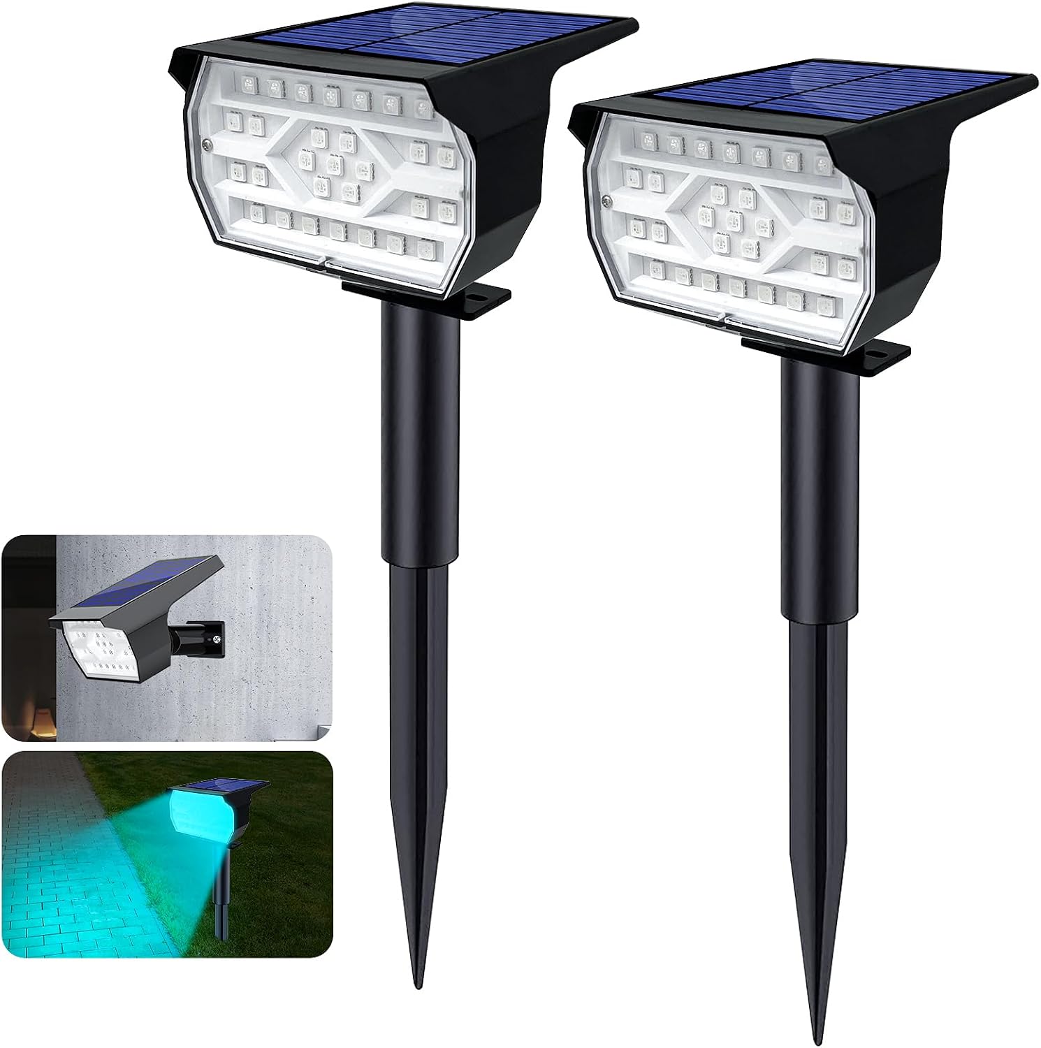 Solar Landscape Spotlights Outdoor, 29 LEDs Color Changing RGB ...