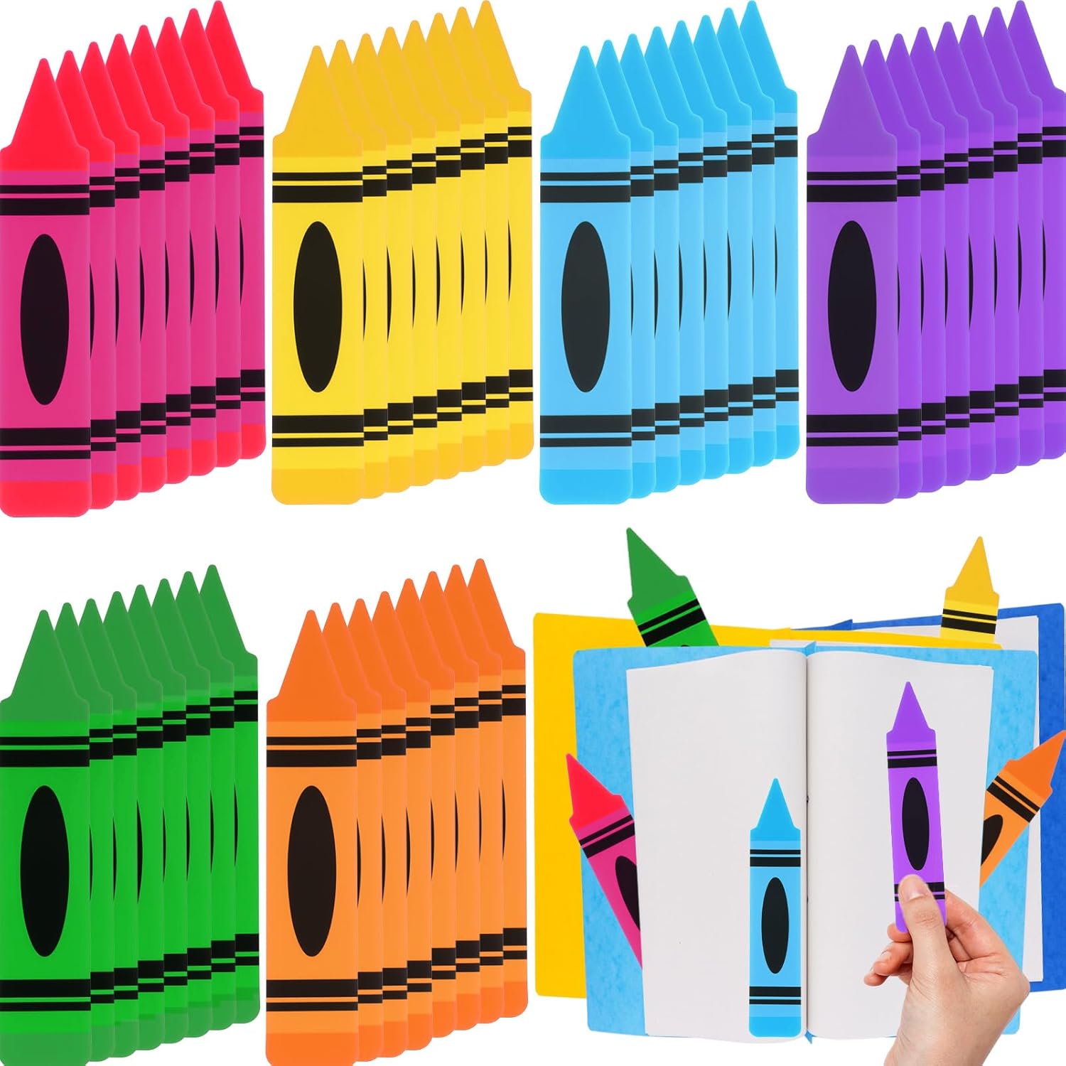 Amazon.com : Eersida 48 Pcs Crayons Theme Bookmarks for Classroom ...