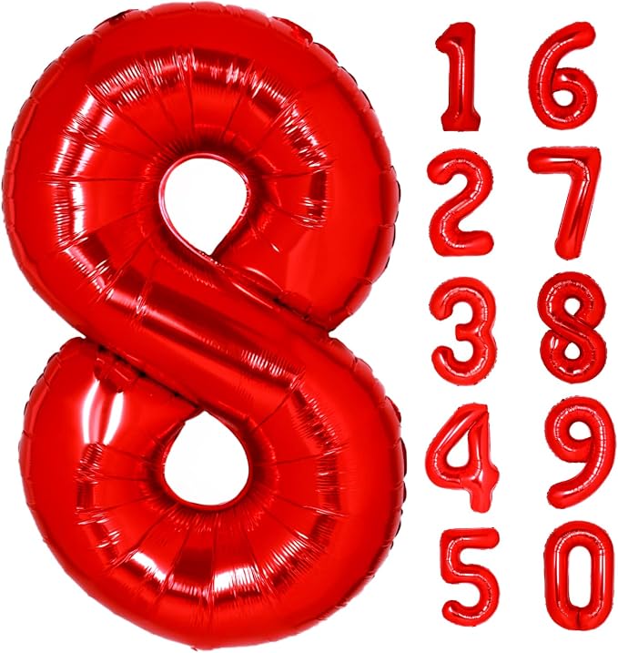 Amazon.com: 40 Inch Giant Red Number 8 Balloon, Helium Mylar Foil ...