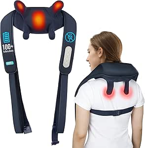 ALLJOY Shiatsu Appareil de massage du cou avec chaleur, sans fil 4D profond, pour soulager le ...