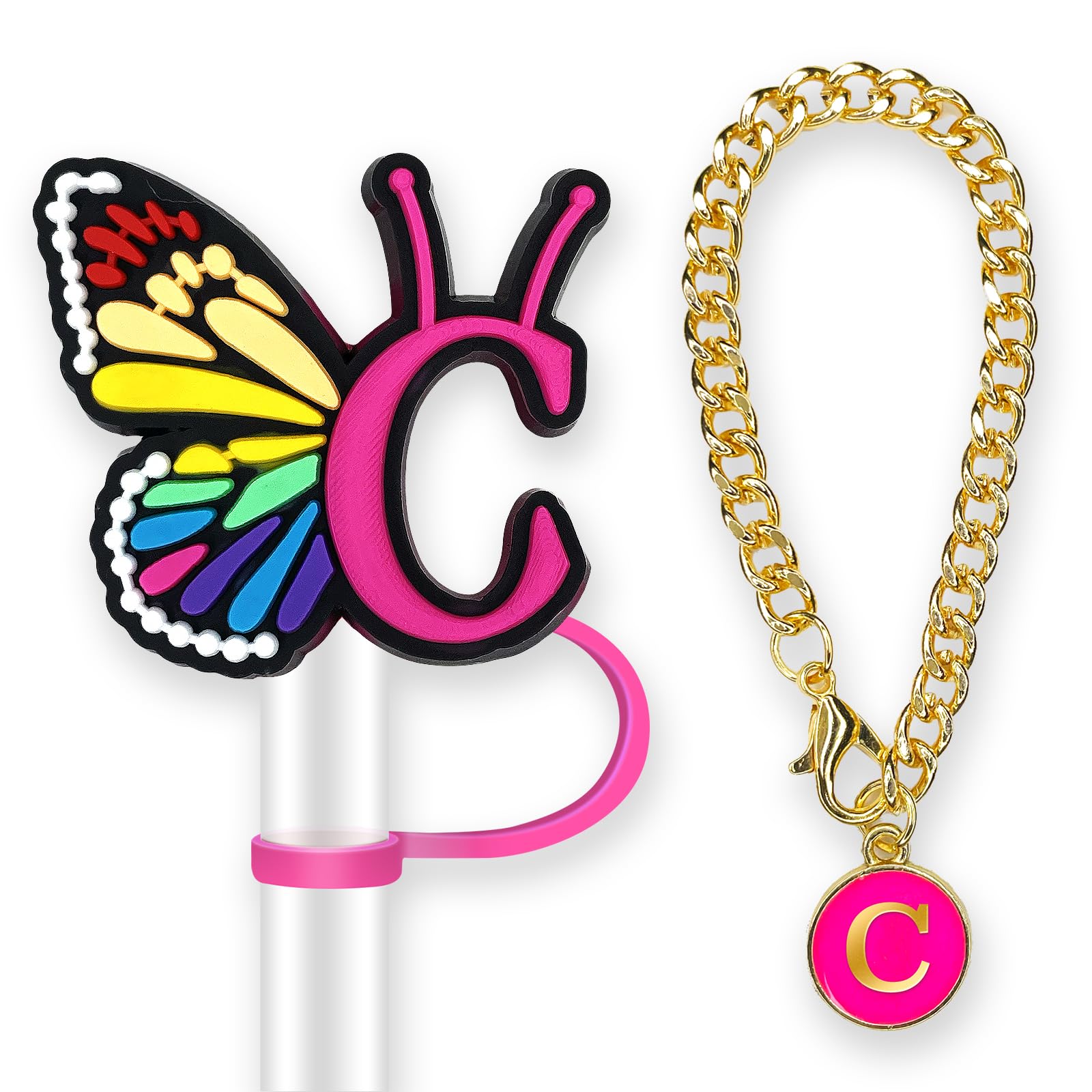 Amazon.com: Butterfly Letter Straw Cover for Tumbler Cap, Alphabet ...