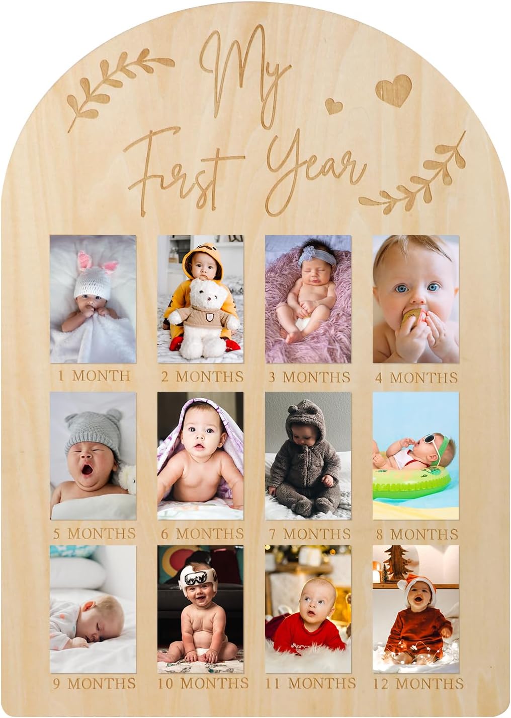 Amazon.com: PEUTIER My First Year Picture Frame, Wood Baby Photo ...