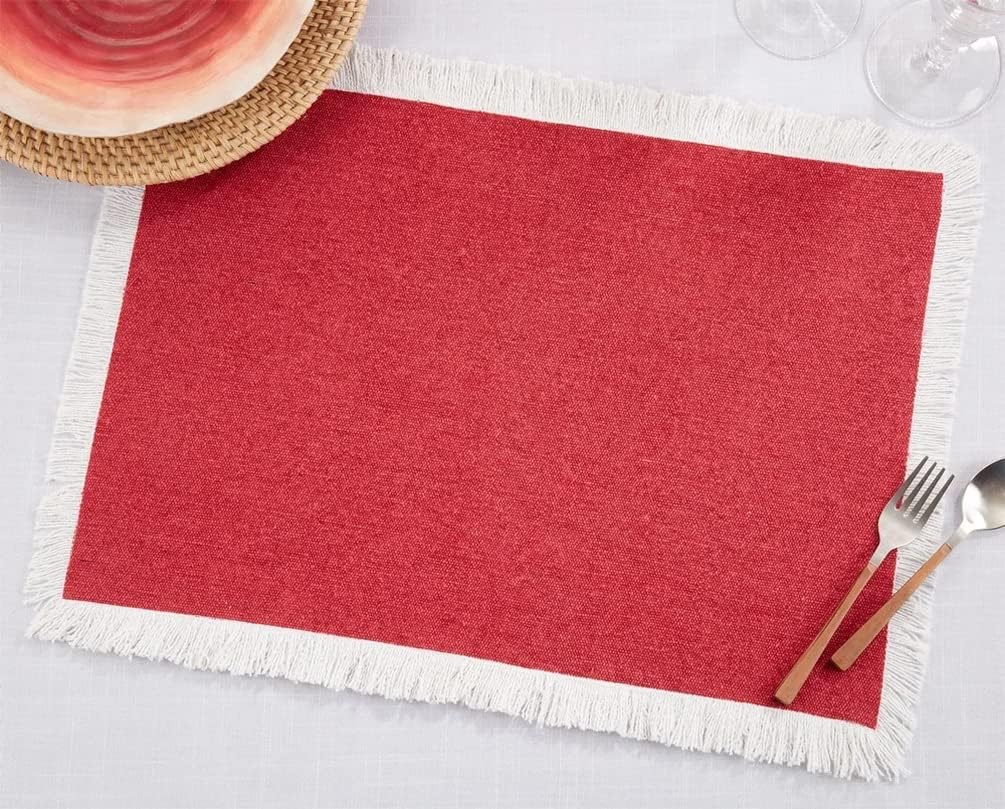 Amazon.com: Fennco Styles Fringe Border Design Cotton Placemats 14" W x ...