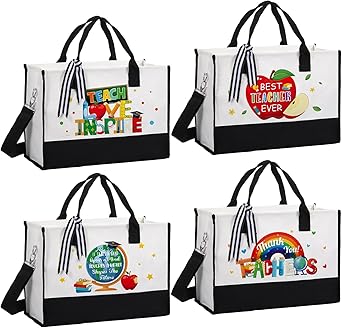 Amazon.com: Capoda 4 Pcs Teacher Appreciation Gifts Teacher Week Bags Best Teacher Ever Tote ...