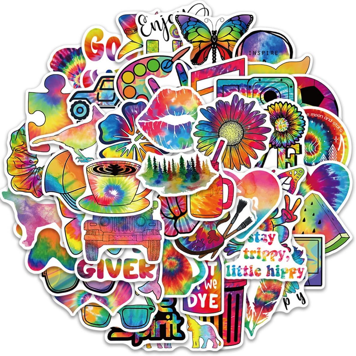 Amazon.com: 50 Rainbow Stickers, Tie Dye Party Favors, Waterproof ...
