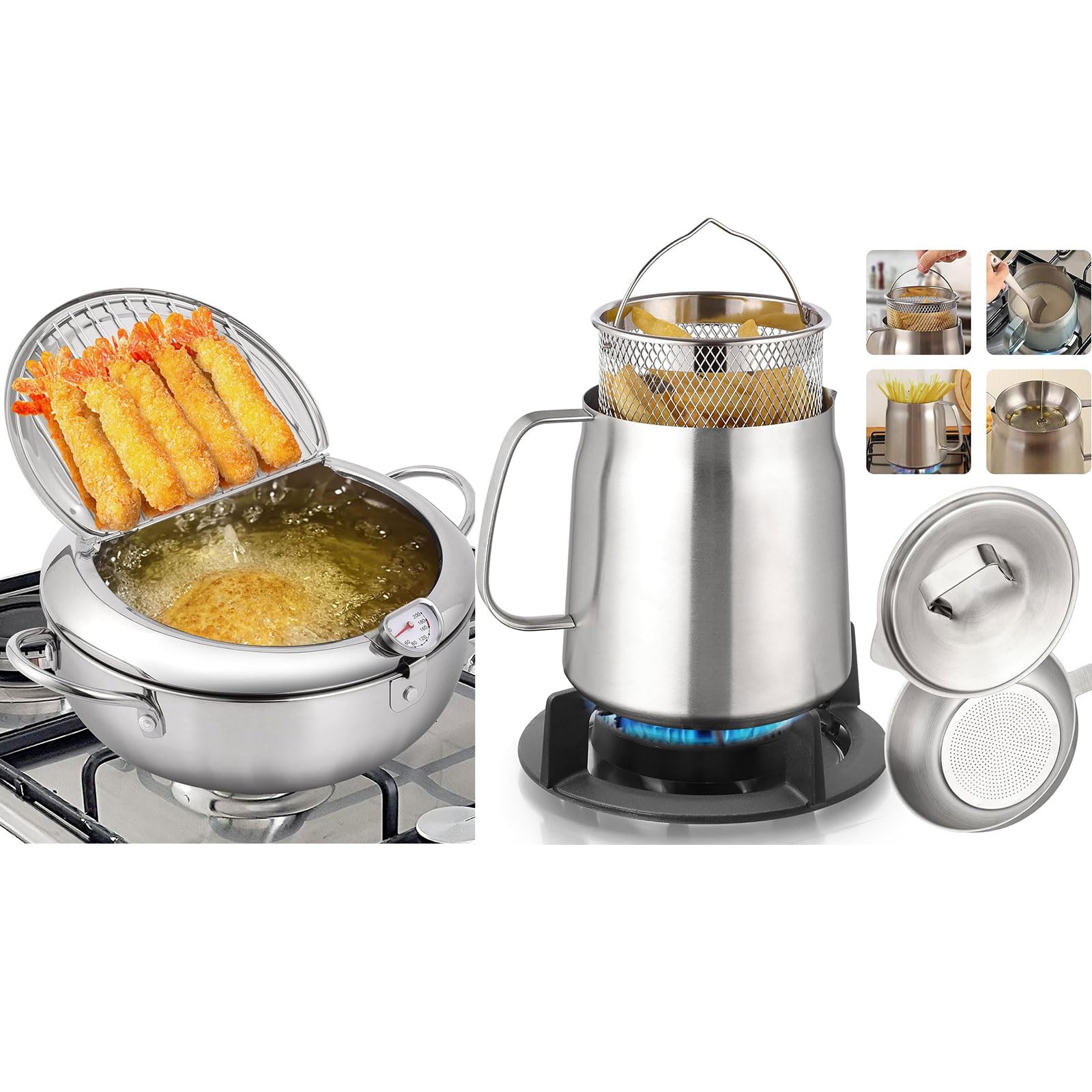 Amazon.com: Deep Fryer Pot+2L Stainless Steel Oil Filter Pot Bacon ...