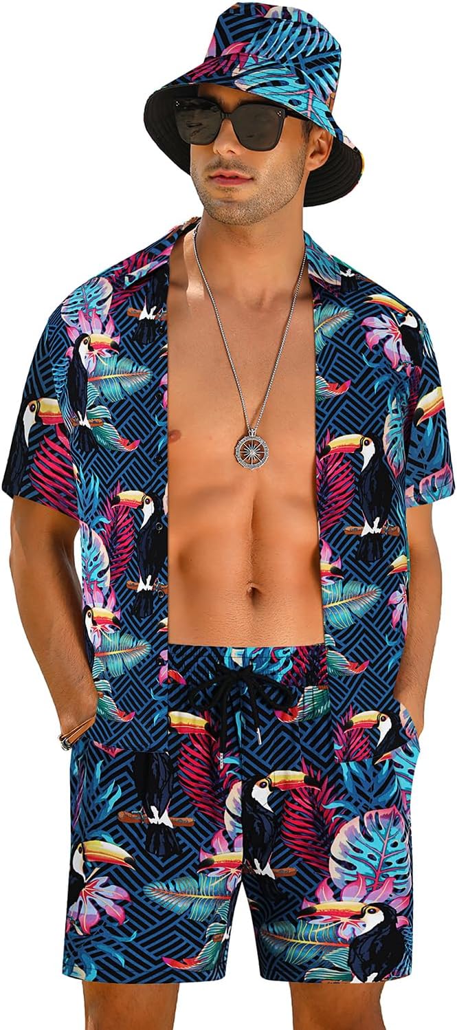 Amazon.com: EISHOPEER Men's Flower Hawaiian Sets Casual Short Sleeve ...