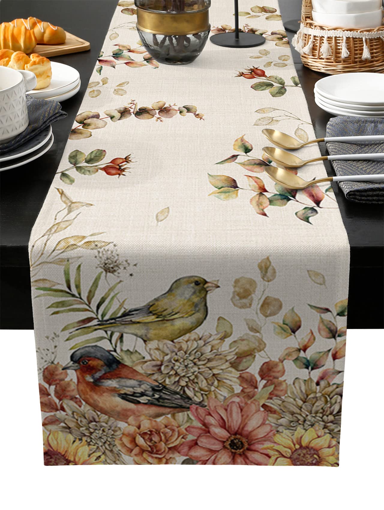 Amazon.com: Fall Birds Eucalyptus Table Runner 36 Inches Long Cotton ...