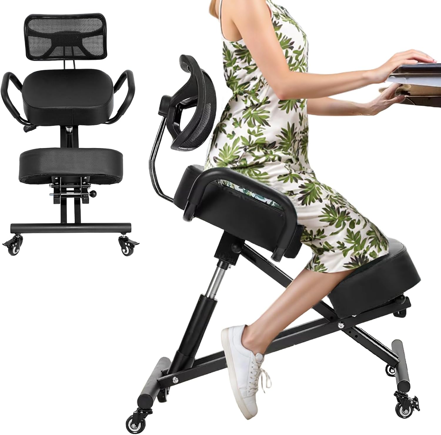 RODOVIA Ergonomic Kneeling Chair with Back Support, Height Adjustable ...