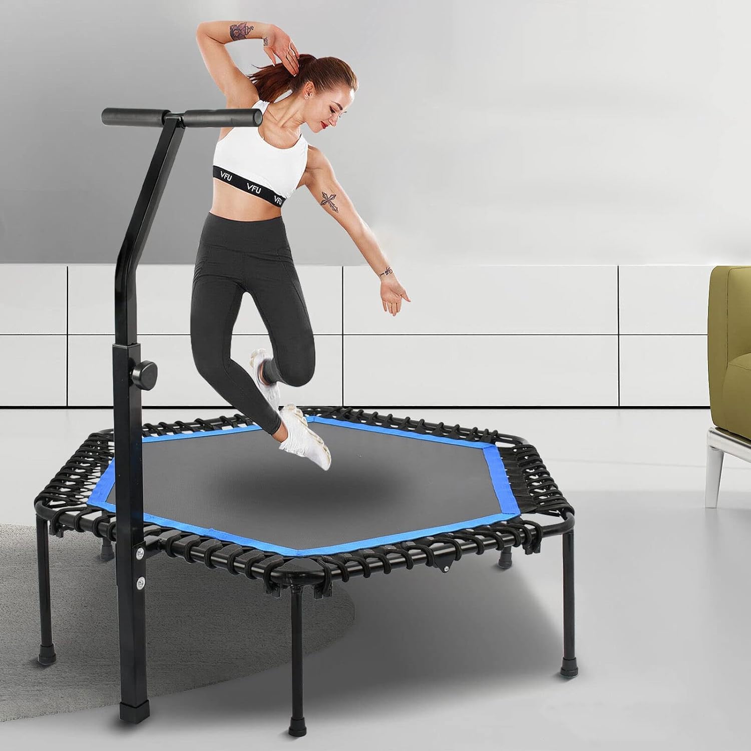 OZFIT 50" Foldable Mini Trampoline,Fitness Rebounder with Adjustable ...
