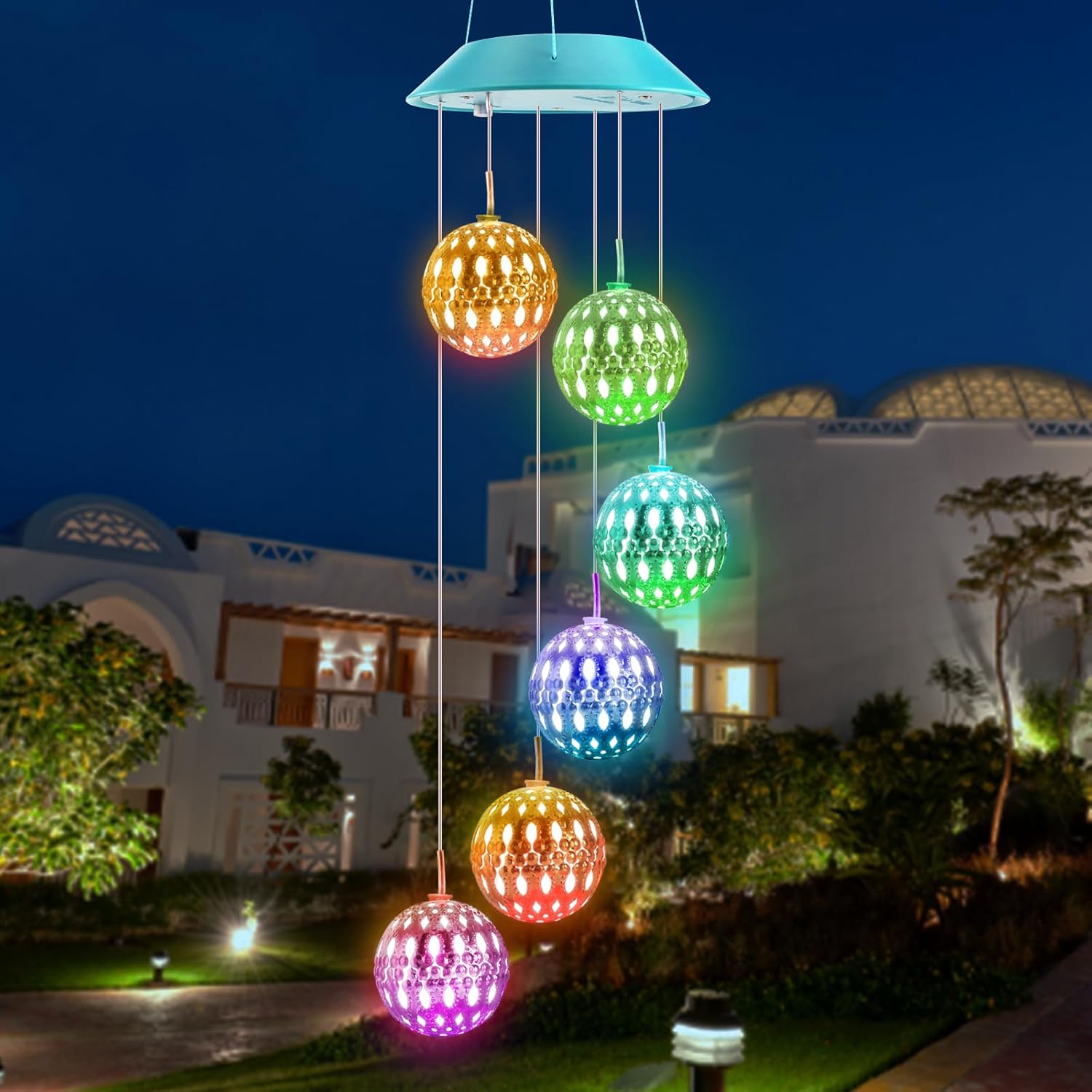 Amazon.com : Toodour Solar Wind Chime, Color Changing Moroccan Ball ...