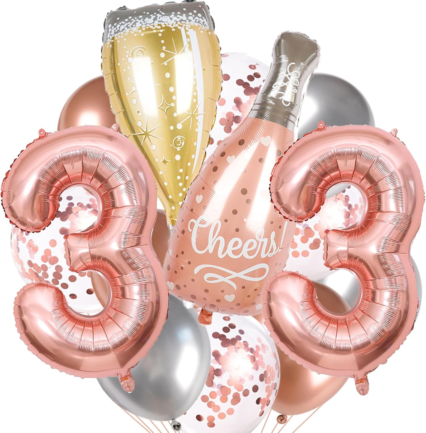 Amazon.com: Rose Gold Number Balloons for Happy 33rd Birthday ...