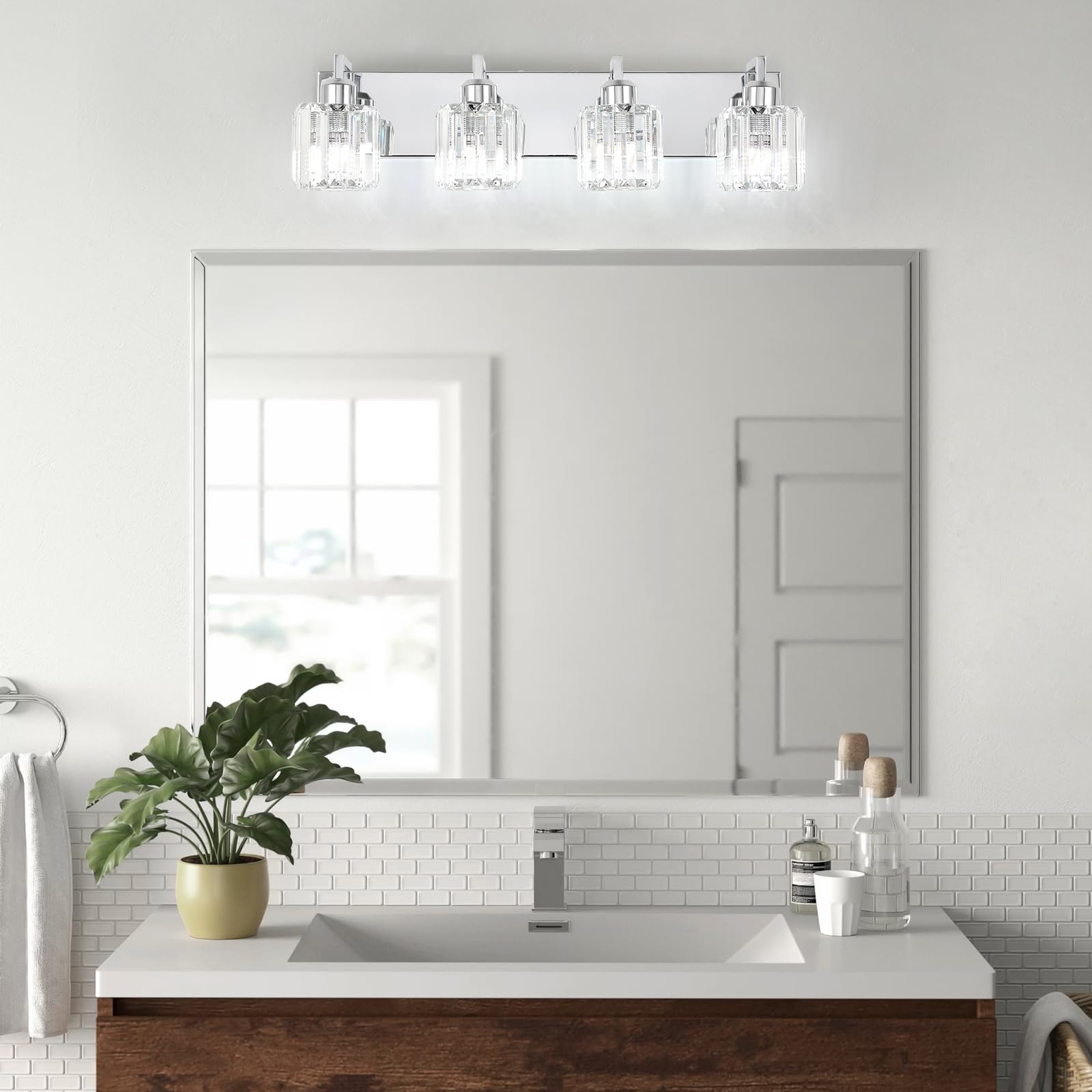 WILON Bathroom Vanity Light Fixtures 4 Light Modern Crystal Vanity ...