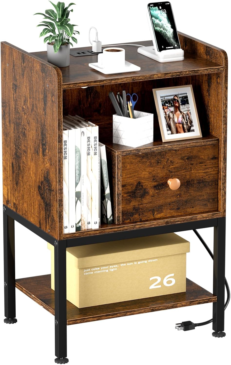 Gannyfer Nightstand with Charging Station,Night Stand with USB Ports ...