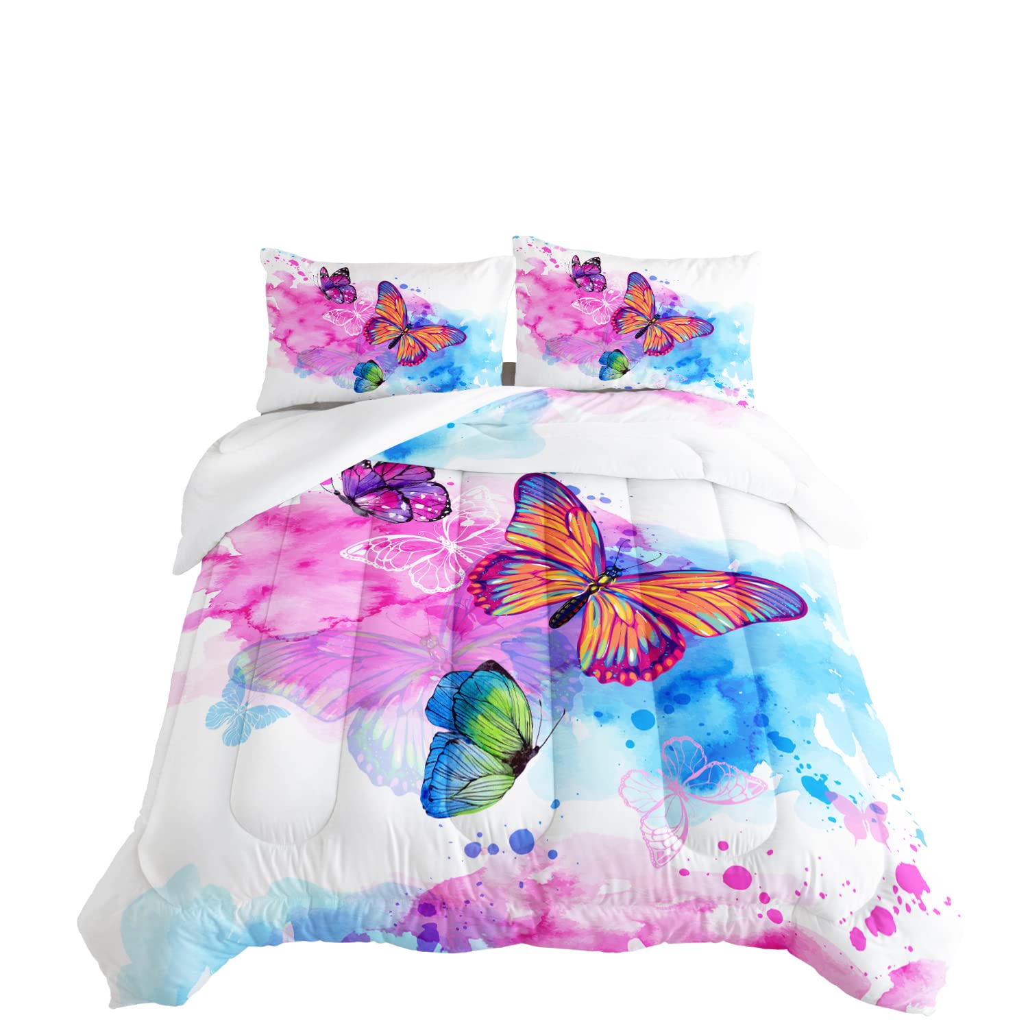 Amazon.com: HOSIMA Butterfly Comforter Set,Pink Butterfly Comforter ...