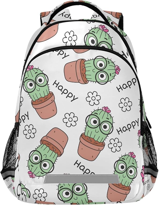 Cute Green Happy Cactus Backpack Student Bookbags for Travel Hiking Kid ...