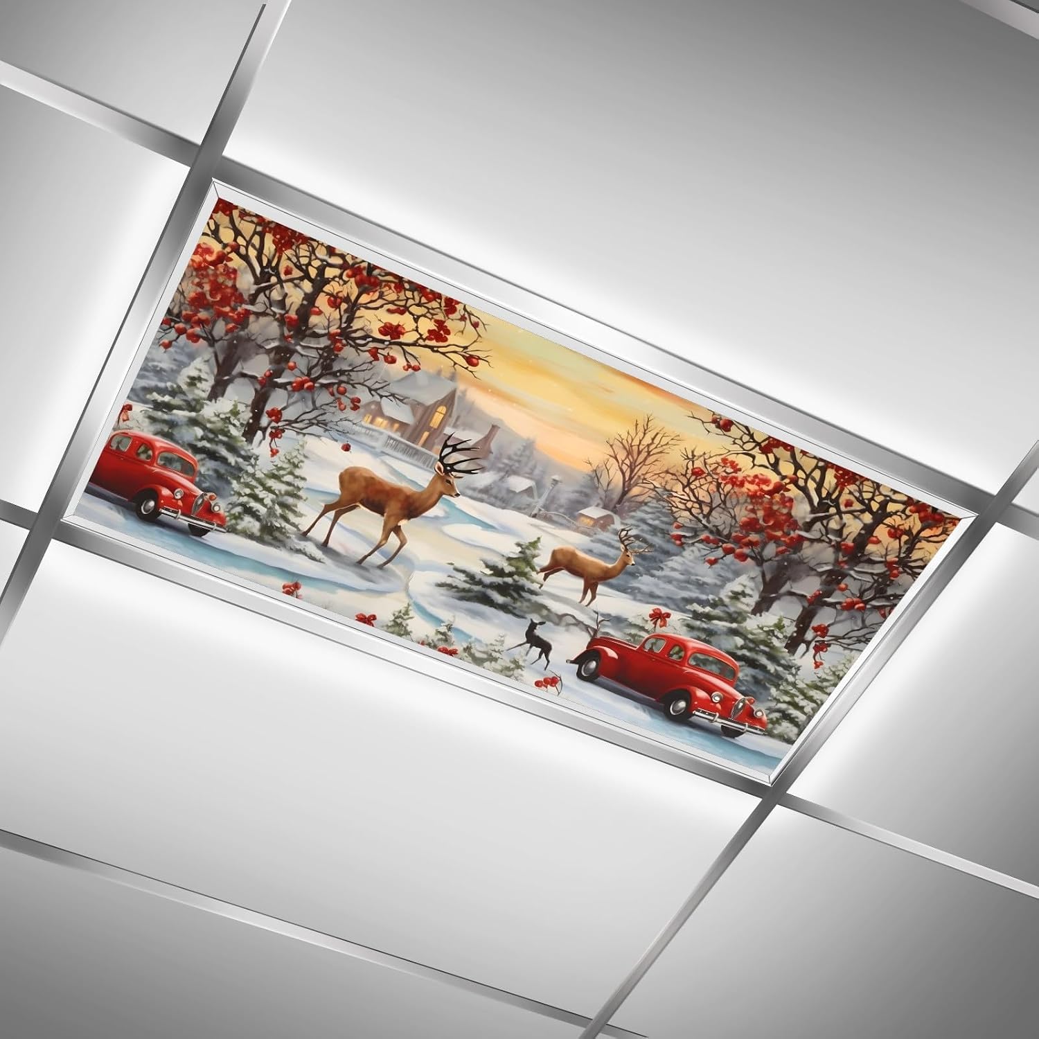 MSINMKOK Christmas Deer Fluorescent Light Covers for Classroom 4x2 Feet ...