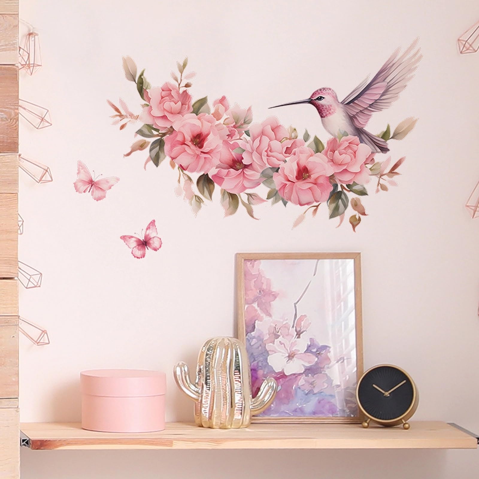 Amazon.com: Pink Hummingbird Butterfly Flower Wall Stickers, sacinora ...