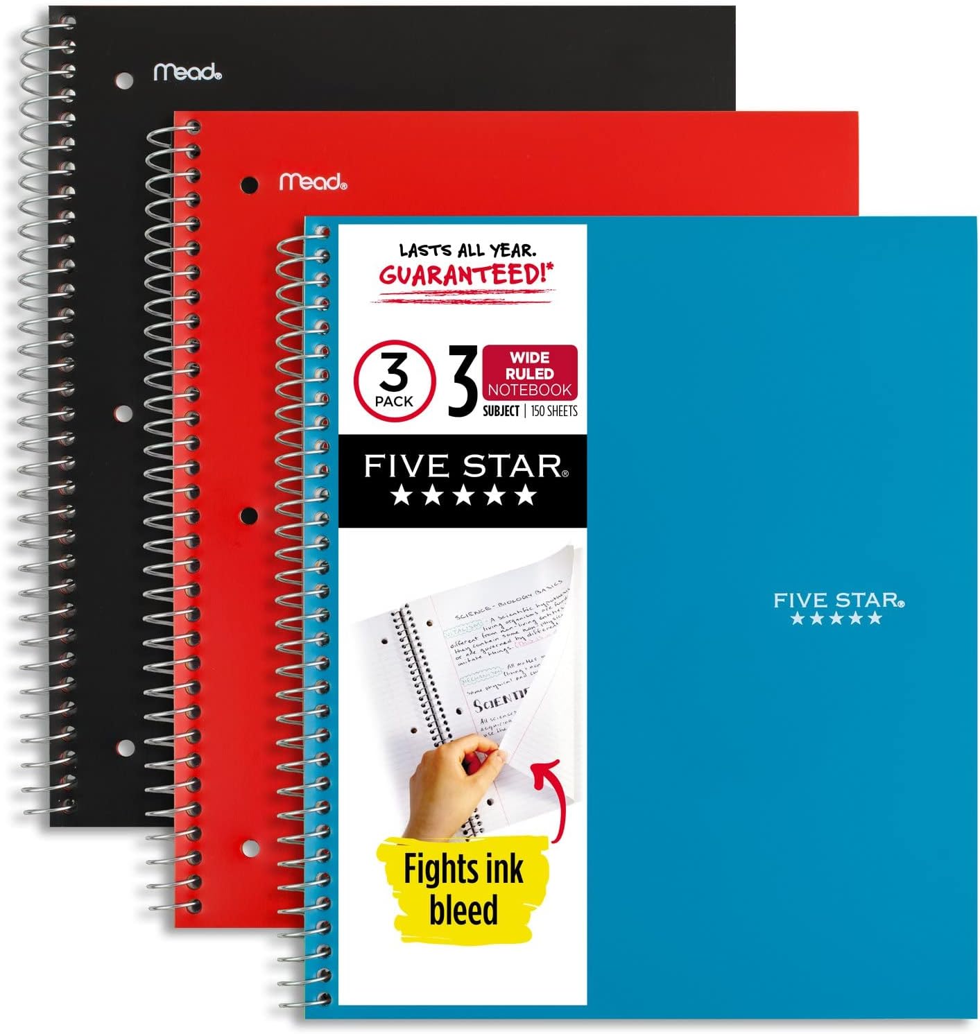 Amazon.com : Five Star Spiral Notebooks, 3 Subject, College Ruled Paper ...