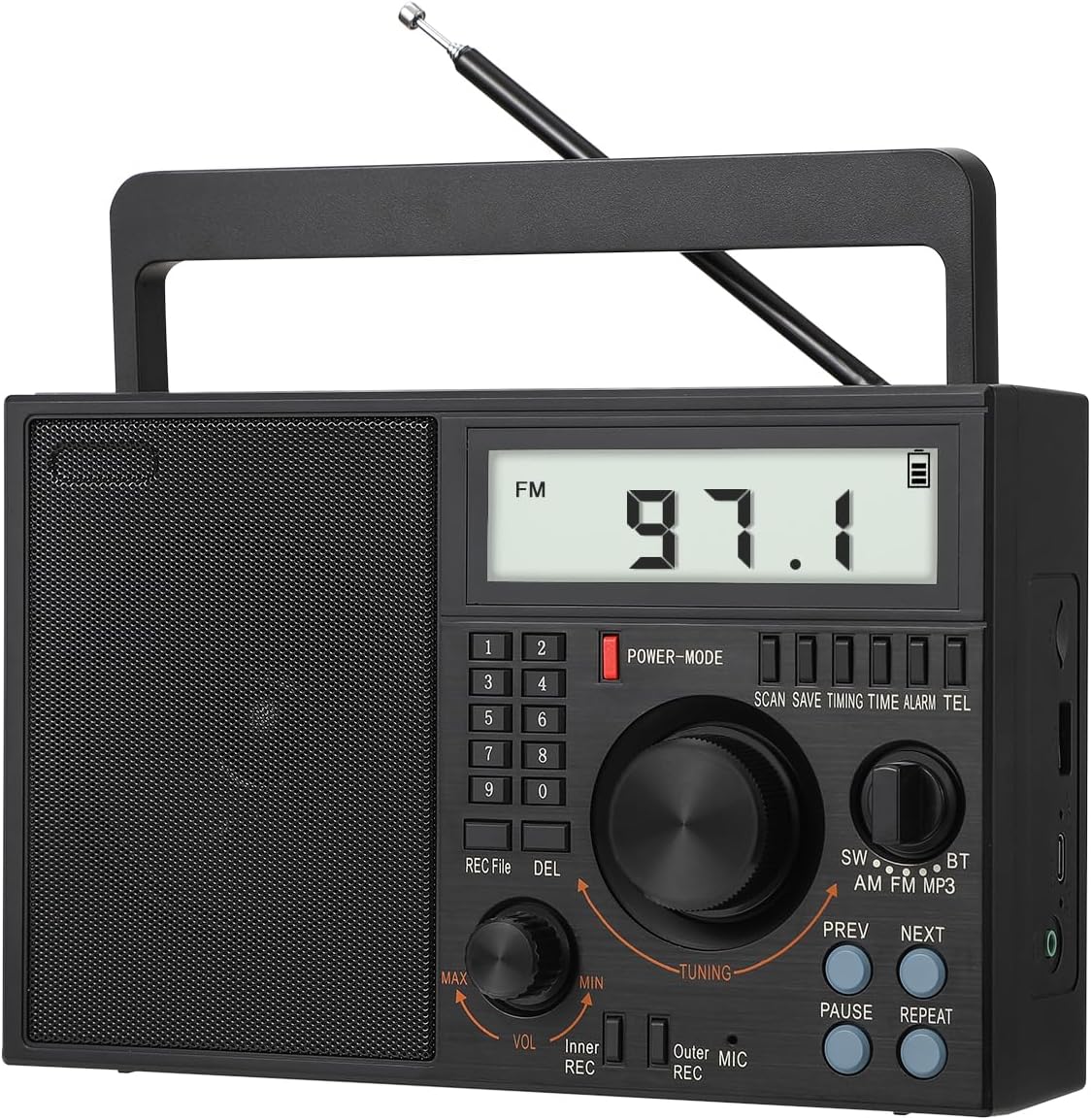 Amazon.com: Portable AM FM SW Radio with Bluetooth Speaker, LCD Display ...