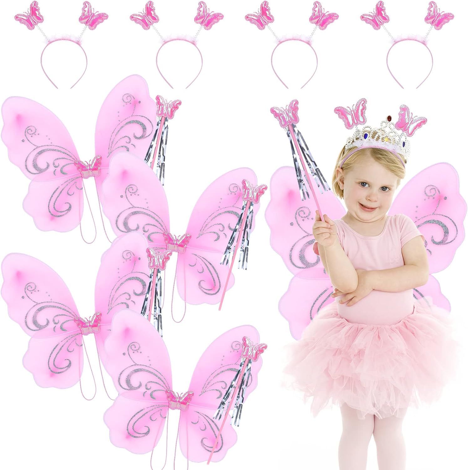 AnyDesign 4 Sets Fairy Butterfly Wings with Wands Butterfly Head ...