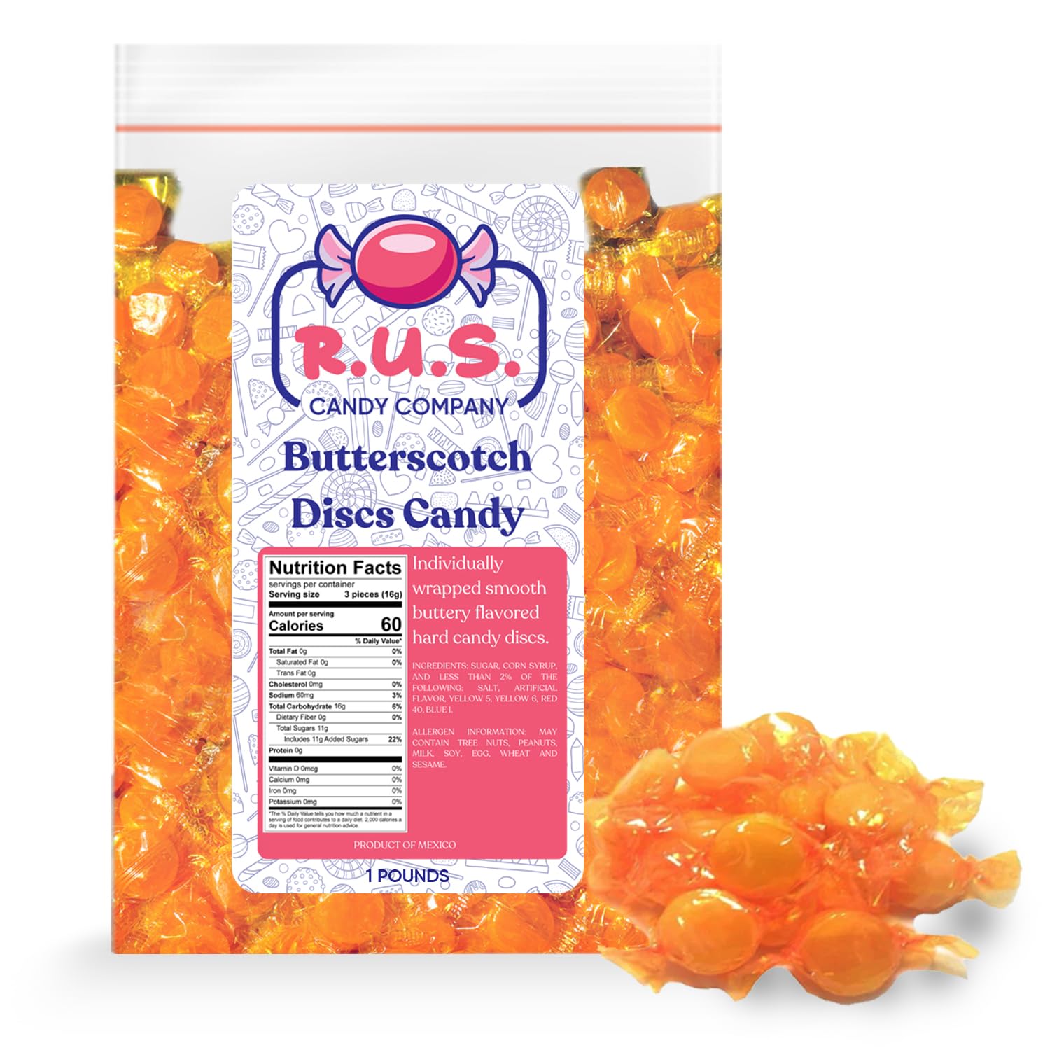 Amazon.com : R.U.S. Candy Company Butterscotch Disc Candy - 1 Pound Bag ...