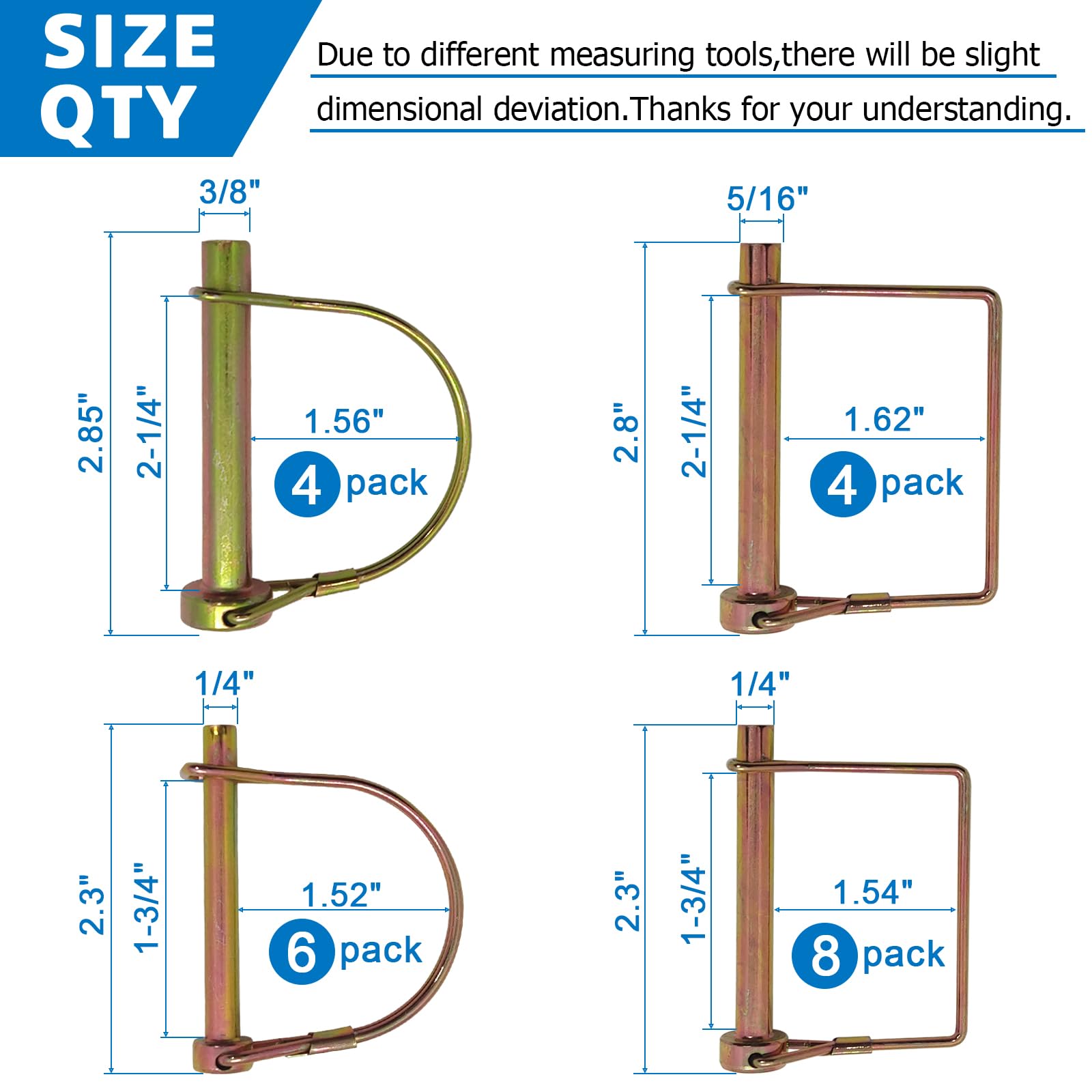 22 Pcs Shaft Locking Pin In 1/4, 5/16 And 3/8 Martinique