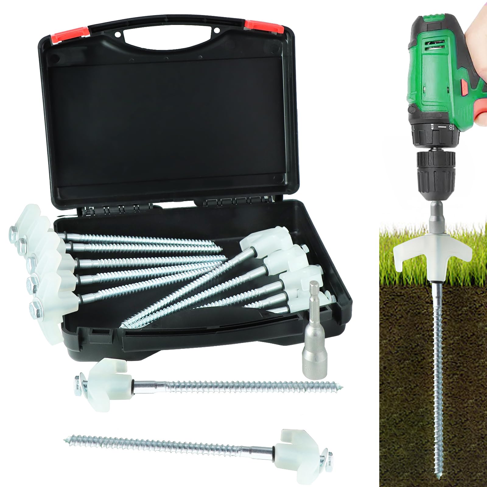 Snapklik.com : 8" Screw In Tent Stakes-12Pcs Metal Ground Anchors For ...