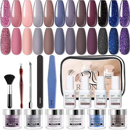 Amazon.com: REDNEE Dip Powder Nail Kit Starter 12 Colors with Gel ...