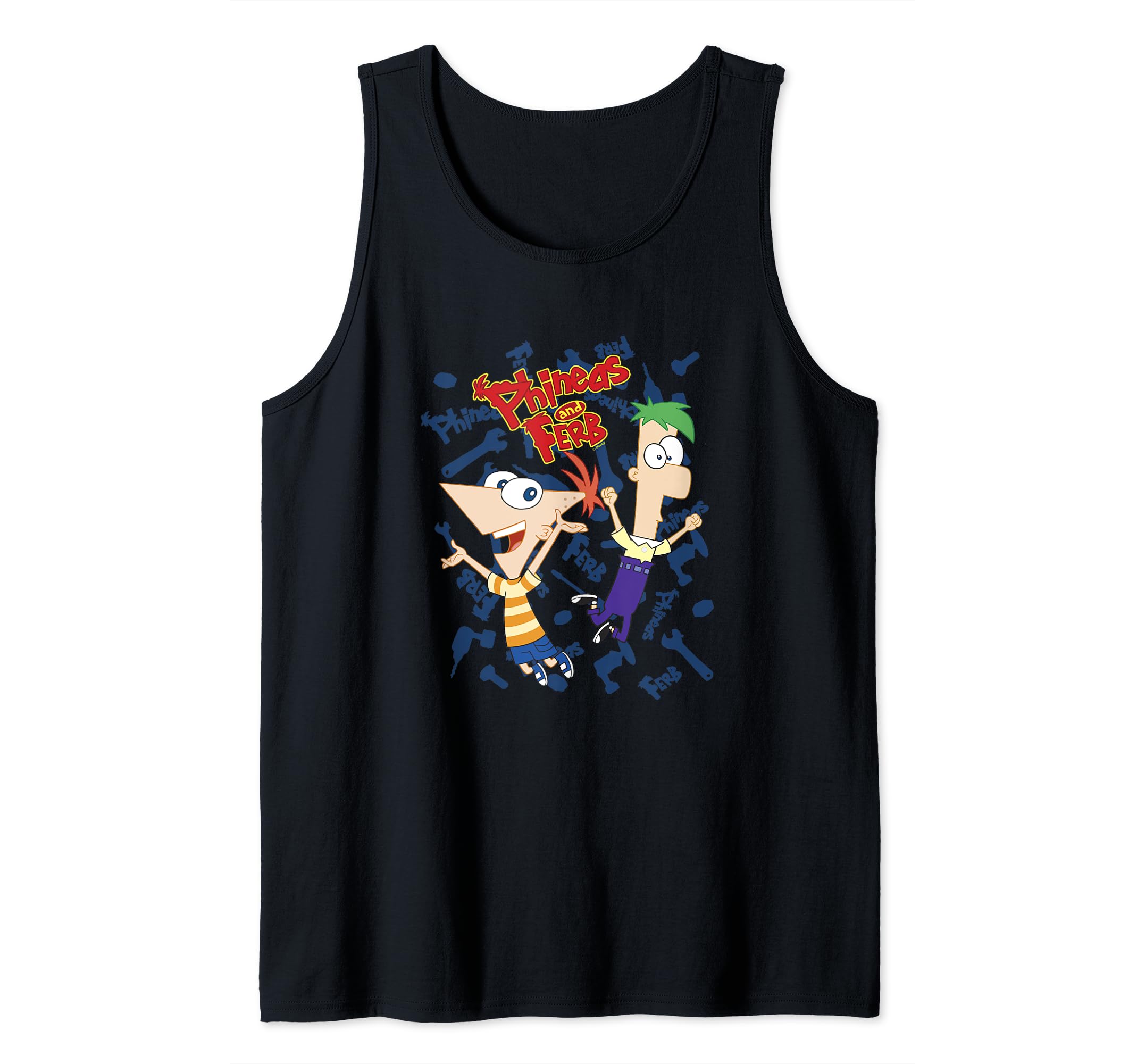 Amazon.com: Disney Phineas And Ferb Summer Fun Tool Silhouettes Tank ...