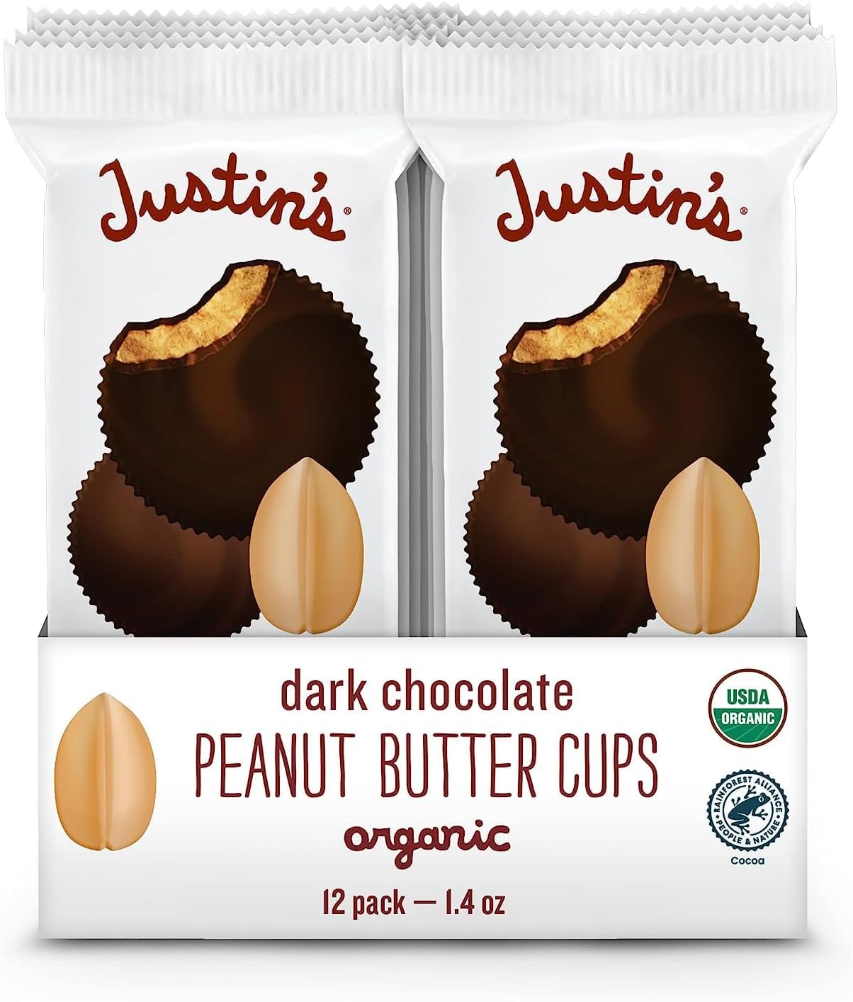Amazon.com : Justins, Peanut Butter Cups Dark Chocolate Box Organic, 1. ...