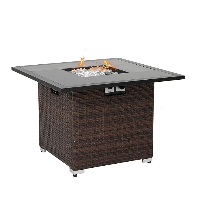 Buy COSIEST Outdoor Propane Fire Table Chocolate Brown Wicker, 36-inch ...