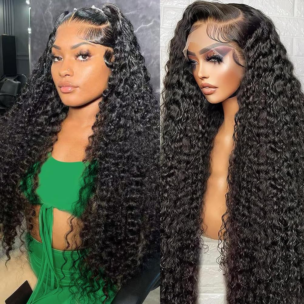 Amazon.com : KVFCT 13x6 Deep Wave Lace Front Wigs Human Hair 28 Inch HD ...