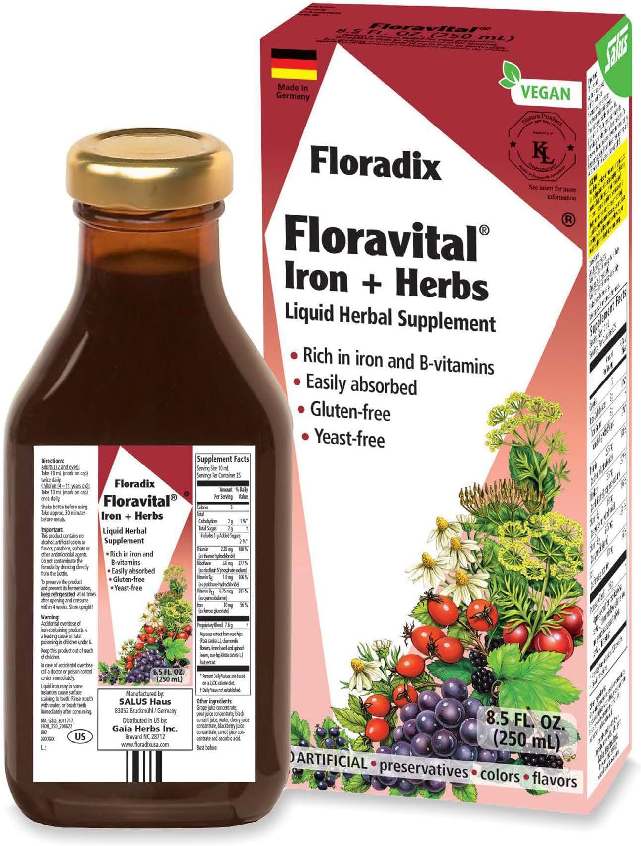 Amazon.com: Flora, Floradix Iron + Herbs, Natural Liquid Iron ...