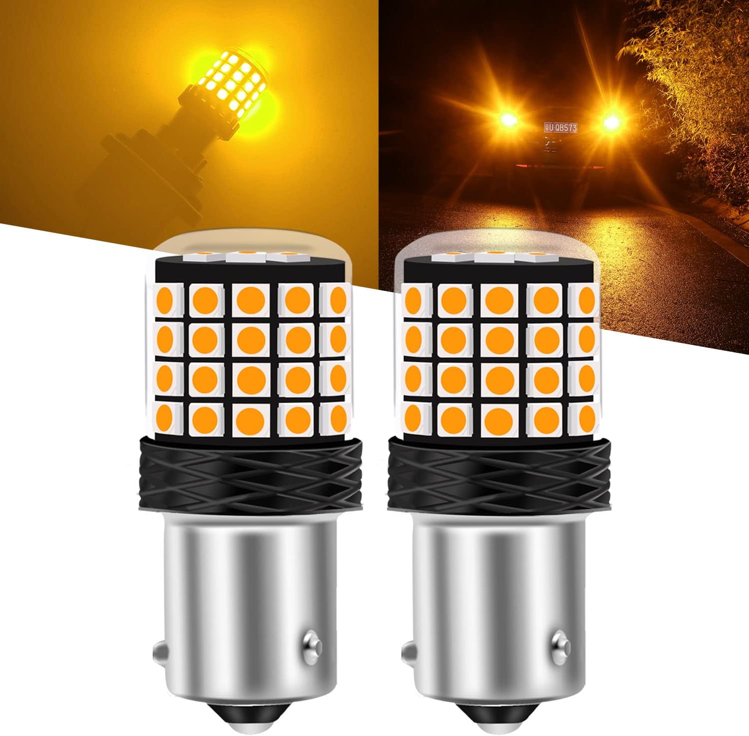 Sidaqi 1156 BAU15S PY21W LED Bulb Amber Yellow 12-24V 54SMD 3030 42W ...