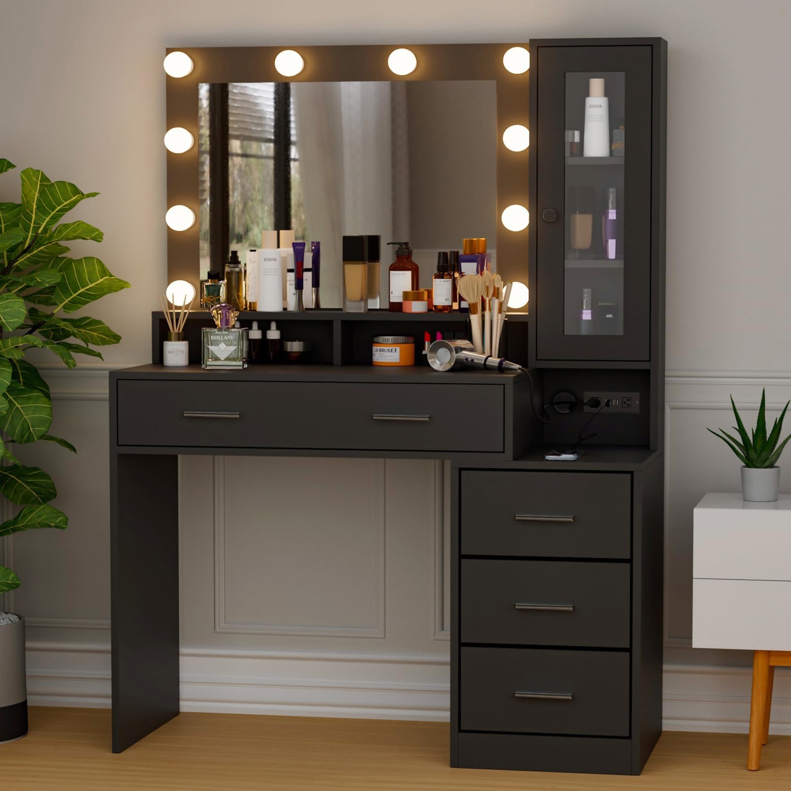 Amazon.com: Likein Makeup Vanity Desk with Lights, Makeup Vanity with ...