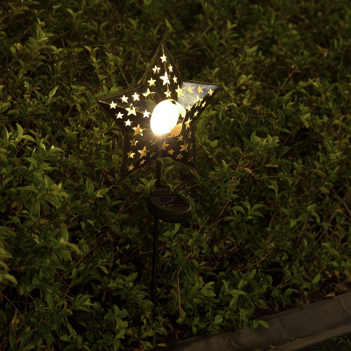 Pearlstar Star Solar Lights Garden Outdoor Crackle Glass Globe Metal ...