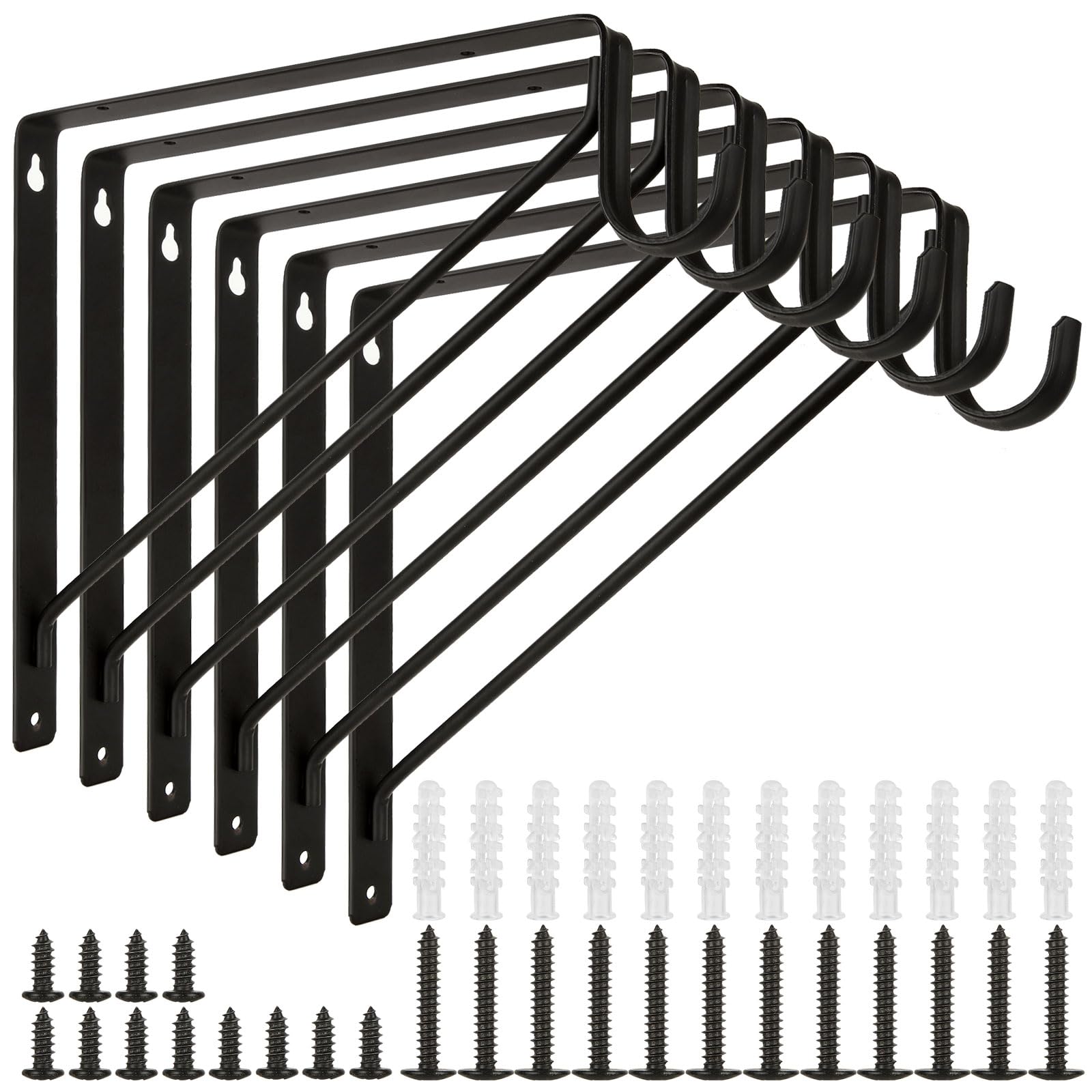 6 Pack Closet Rod Brackets Holder Heavy Duty 11 x 11 x 1 Inch, Black ...