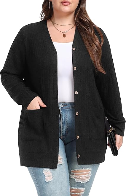 OLRIK Plus Size Cardigan for Women Open Front Button Down Lightweight ...
