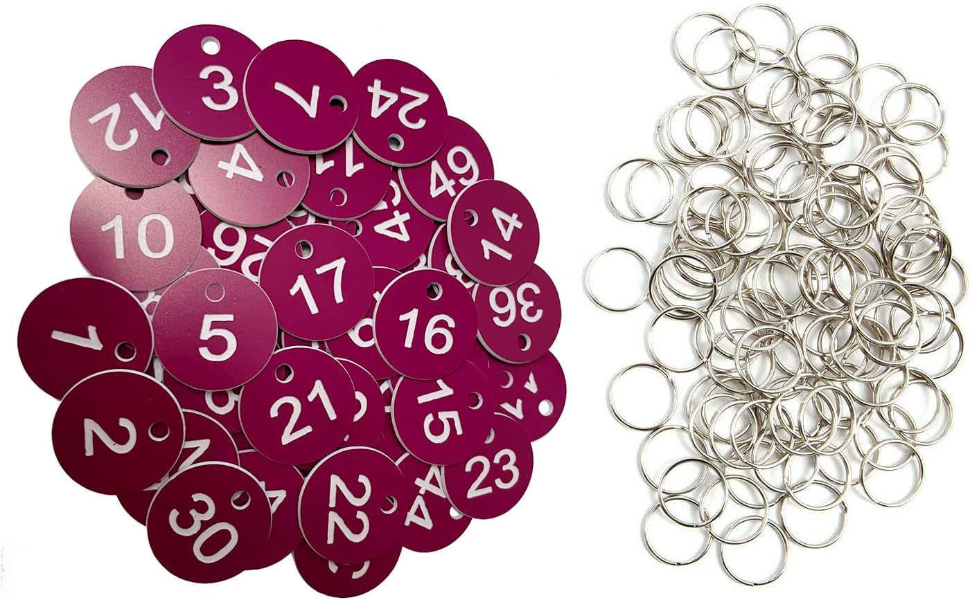 Plastic ID Number Tags Number Labels Key Tags with Key Rings (Purple, 1 ...