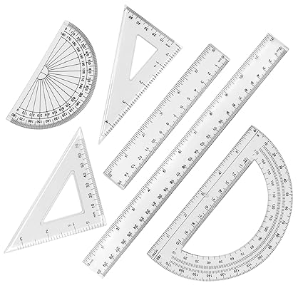 6 Pcs Ruler Set, Includes Ruler Protractor Triangle Rulers Many Sizes ...