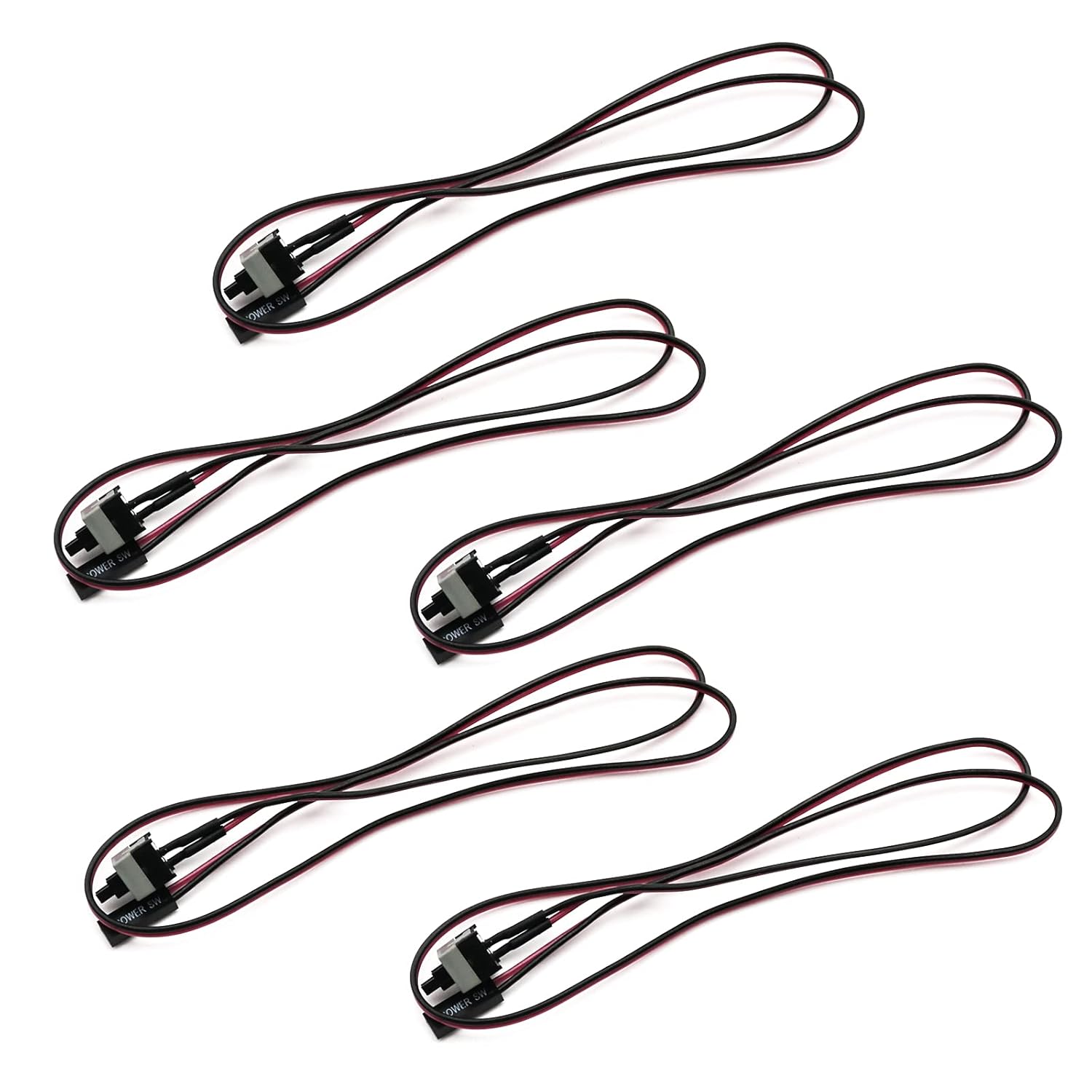 (Pack of 5) 2 Pin SW Computer PC Desktop Power Cable On/Off Push Button ...