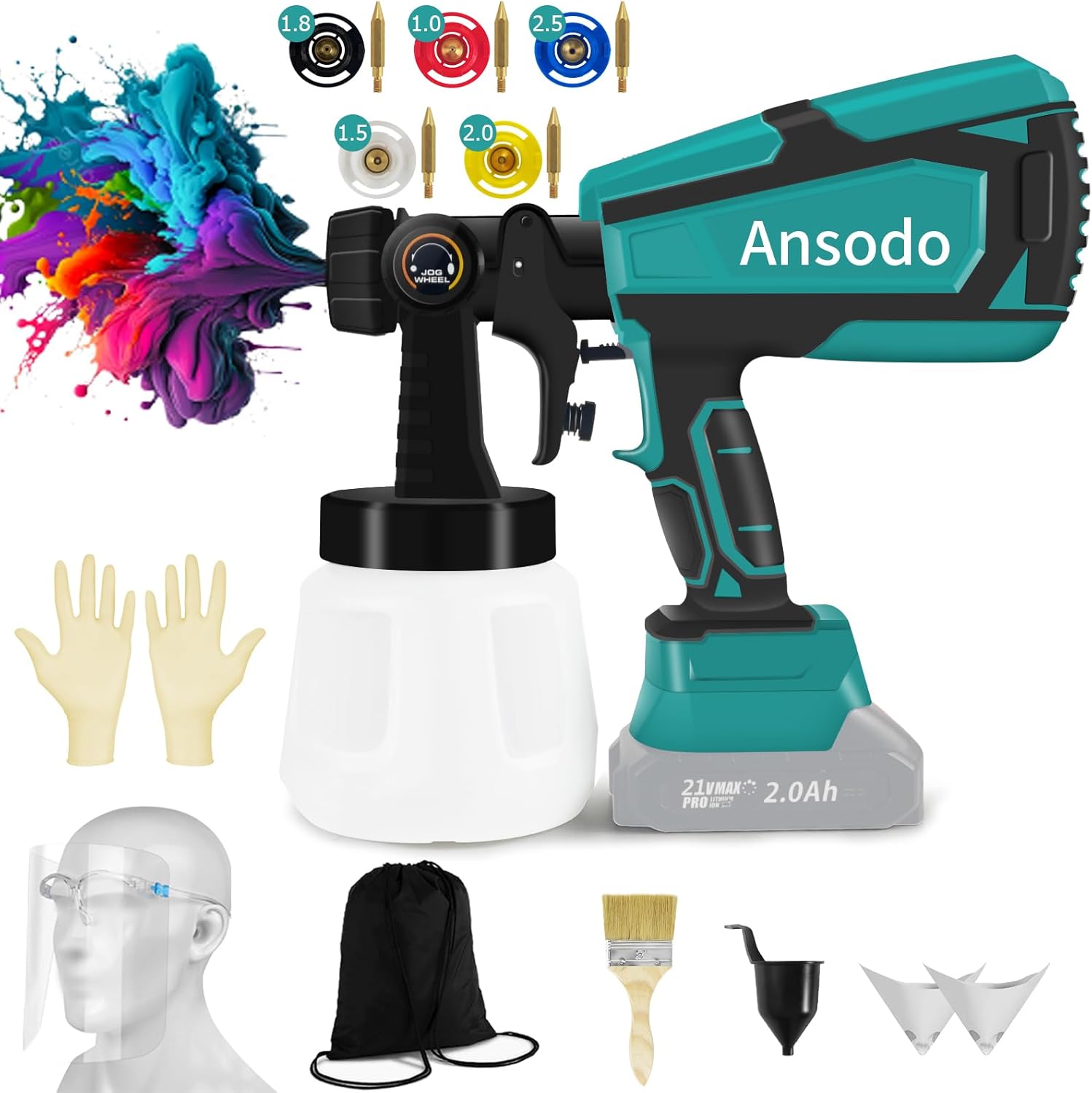 Amazon | Ansodo スプレーガン コードレススプレーガン 電動スプレーガン 家庭用塗装ガン 18V-21Vバッテリー対応 5つの銅ノズル 大容量1000mlタンク付 3つの噴霧方法 ...