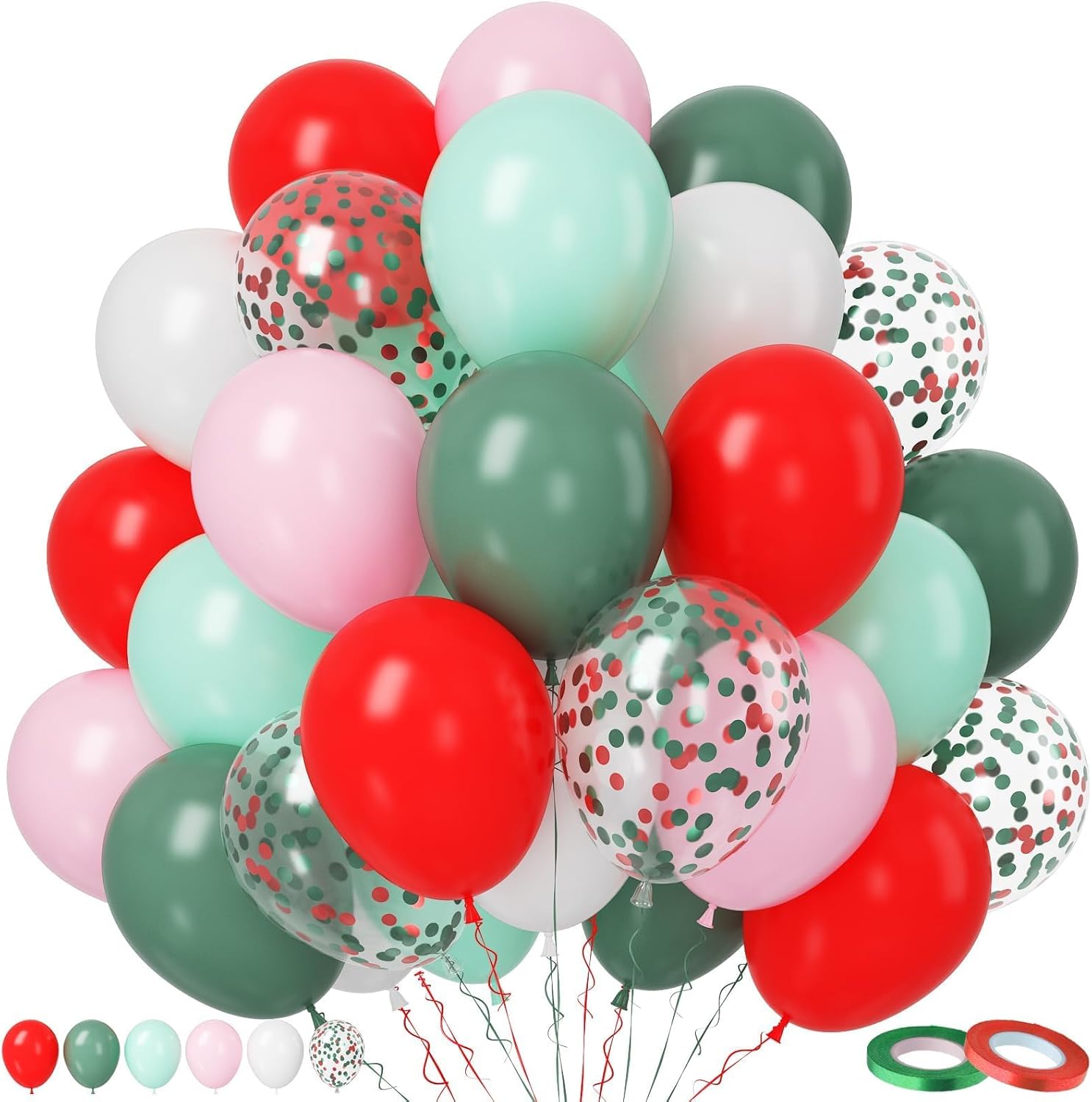 Amazon.com: Paready Christmas Balloons, 50Pcs 12 Inch Red, Green, White ...
