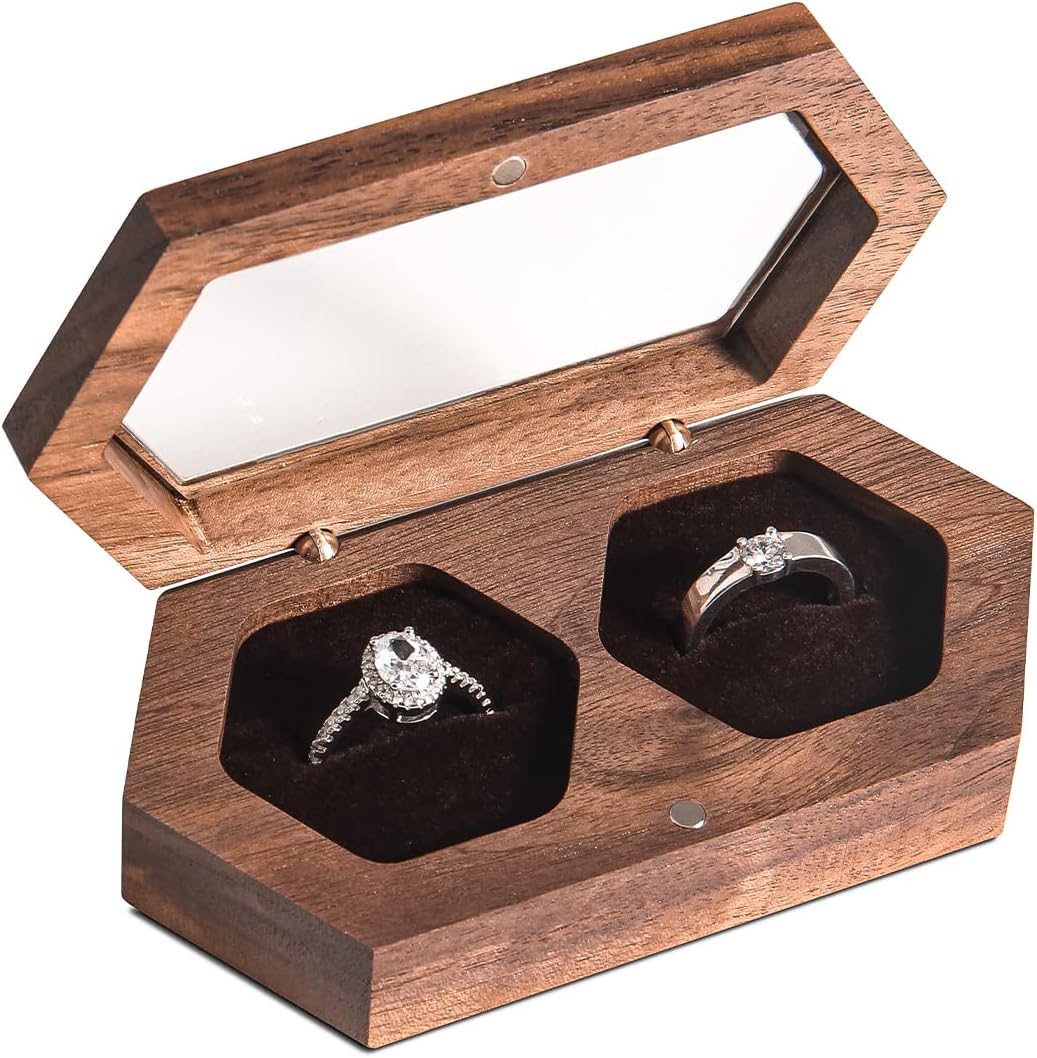 Amazon.com: Double Ring Box for Wedding Ceremony Wooden Rustic Ring ...