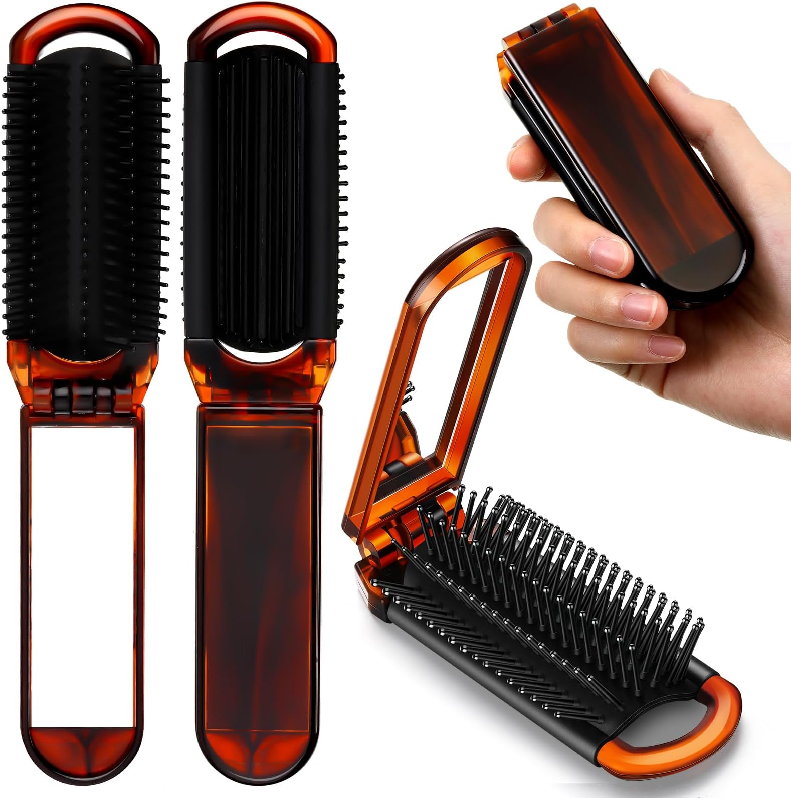 Amazon.com : 2 pcs Folding Hair Brush with Mirror - Compact Mini ...
